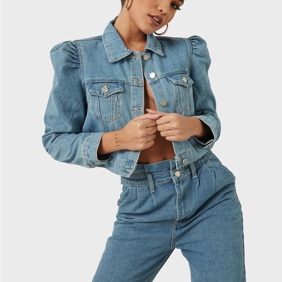 Missguided | Jackets & Coats | Puff Sleeve Denim Jacket Recycledblue ...
